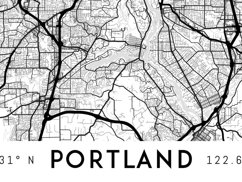 Detailed Portland Oregon Map Art Print (digital Download) - Etsy