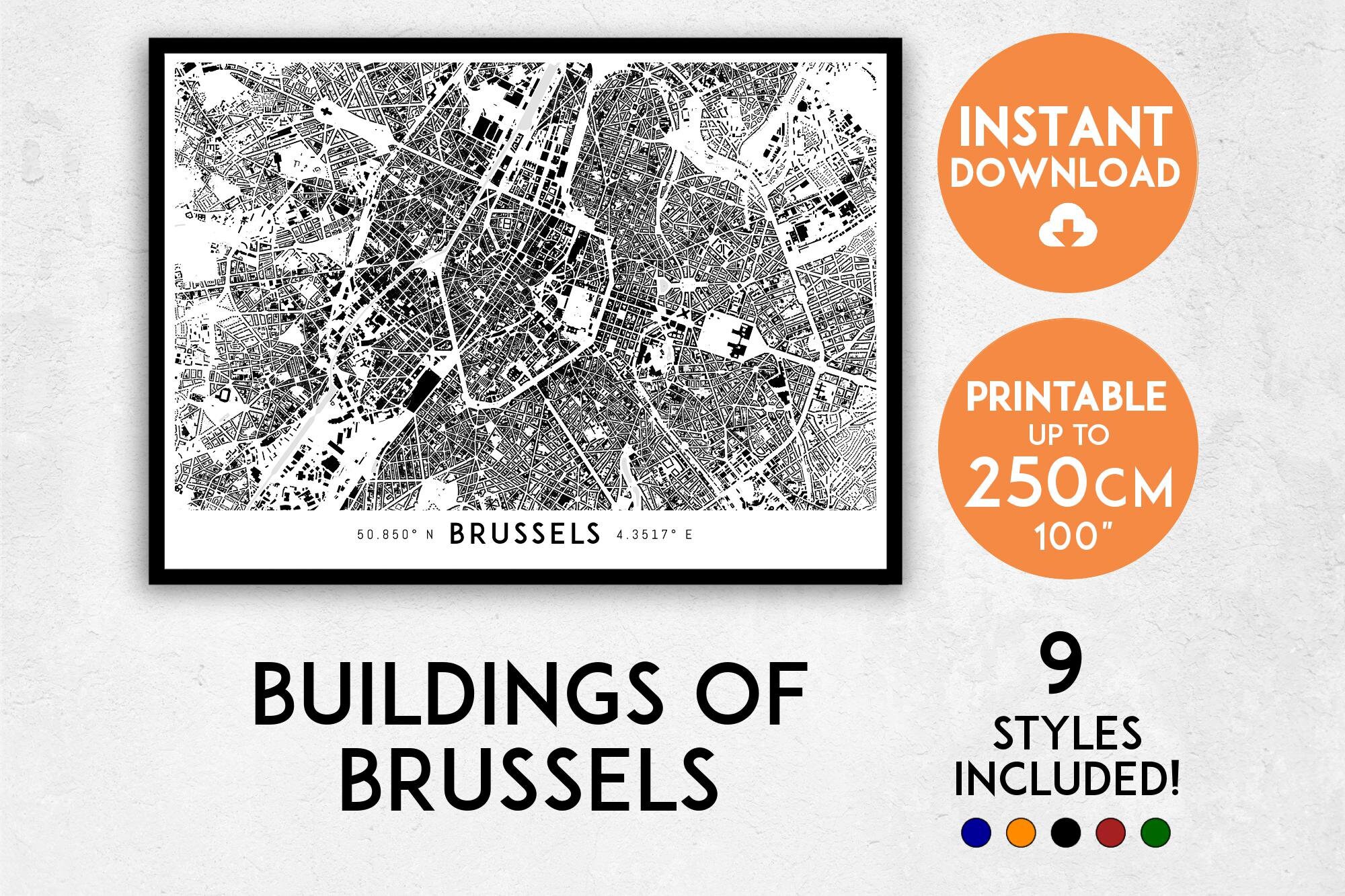 Brussels Map Print Brussels Print Brussels City Map Belgium | Etsy