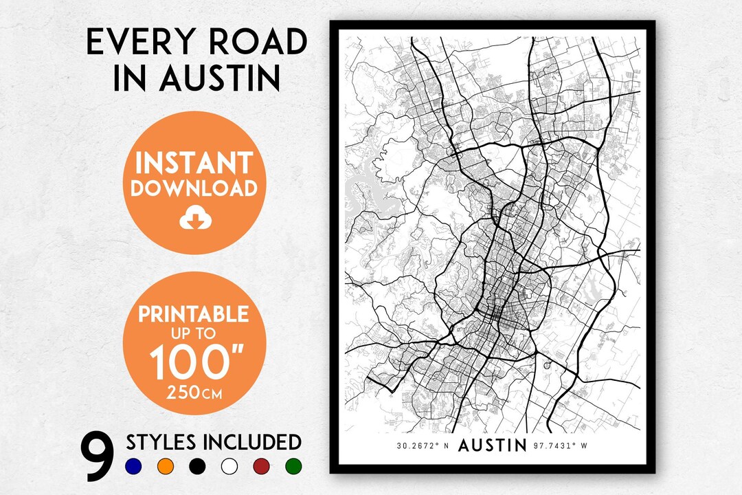 Austin Map Print, Printable Austin Map Art, Austin Print, Texas Map ...
