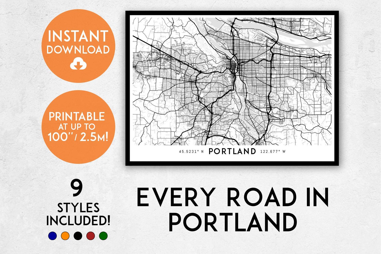 Detailed Portland Oregon Map Art Print (digital Download) - Etsy