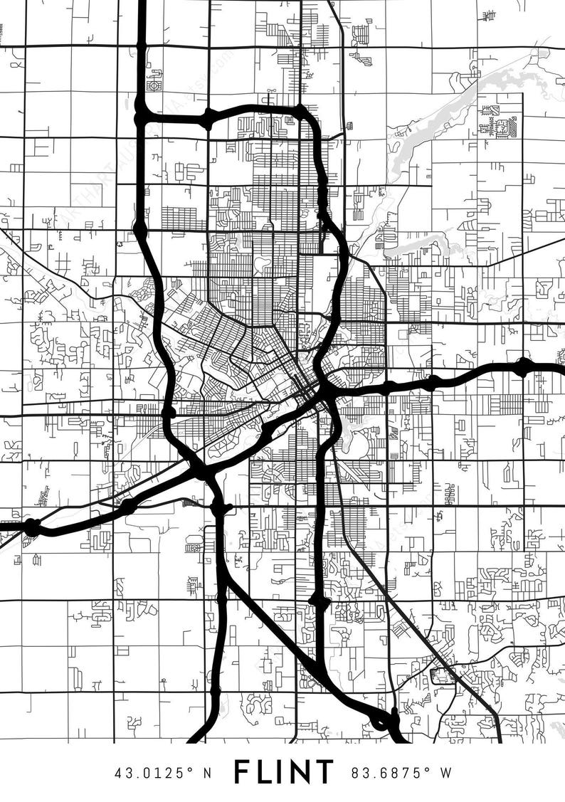 Flint Map Print Printable Flint Map Art Flint Print USA - Etsy
