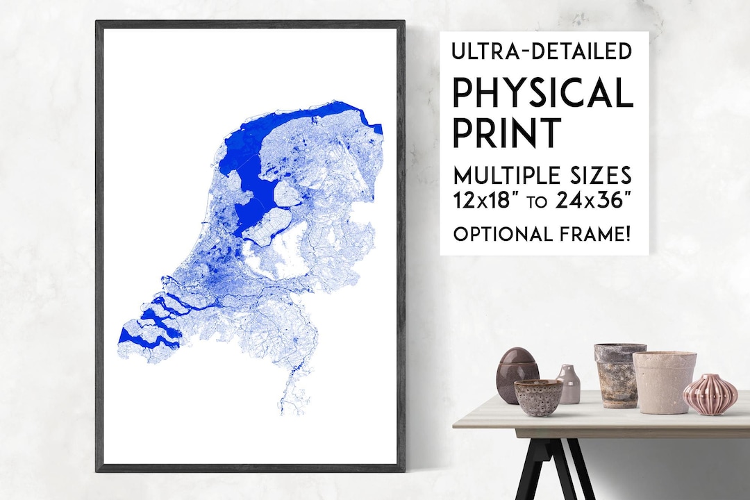 Waterways of the Netherlands Print | Physical Netherlands Map Print ...