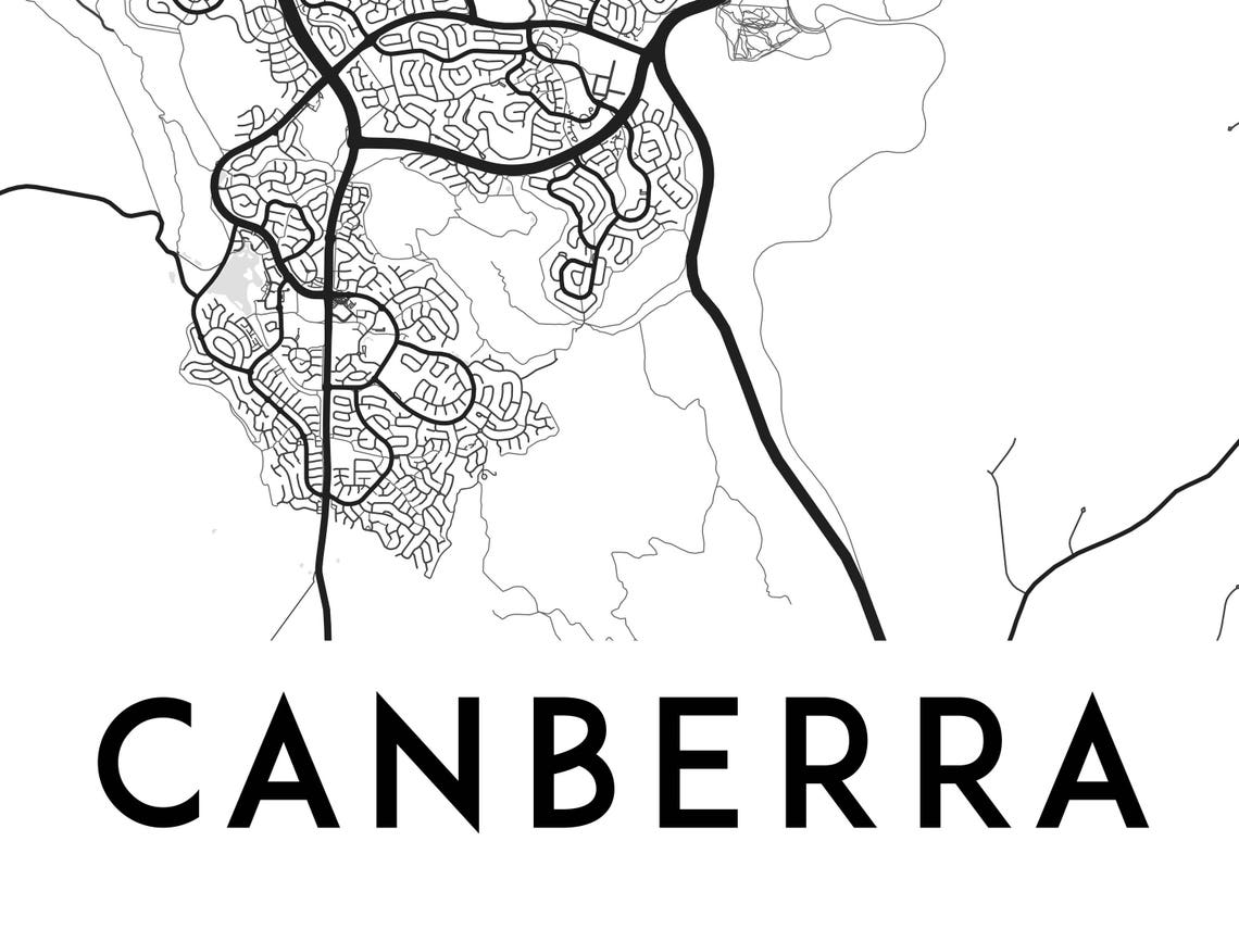 Canberra Map Print Printable Canberra Map Art Canberra | Etsy