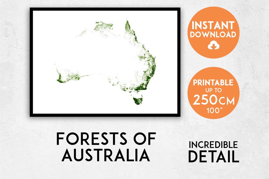 Australia Forest Map Art Print: Detailed Geography (digital Download ...