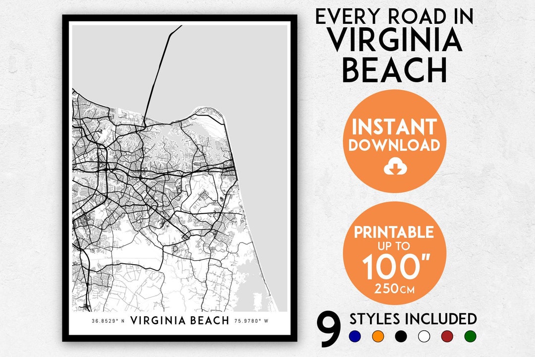 Virginia Beach Map Print, Virginia Beach Print, Virginia Beach City Map ...