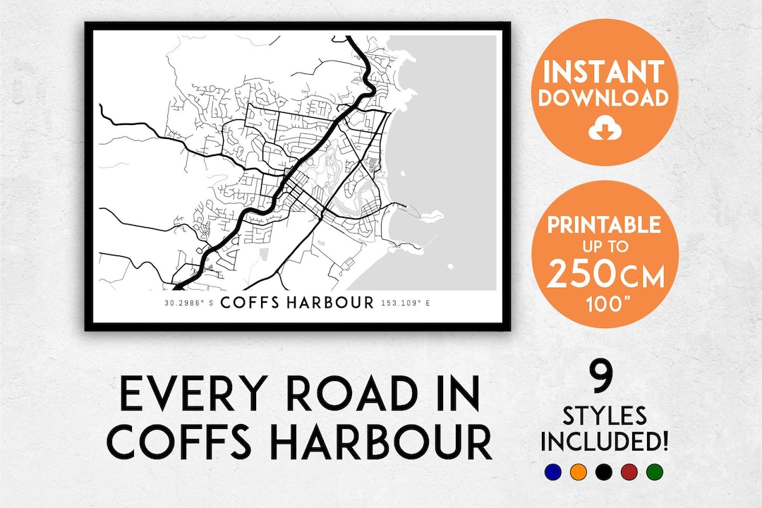 Coffs Harbour Map Print, Coffs Harbour Print, Australia Map, NSW Map ...