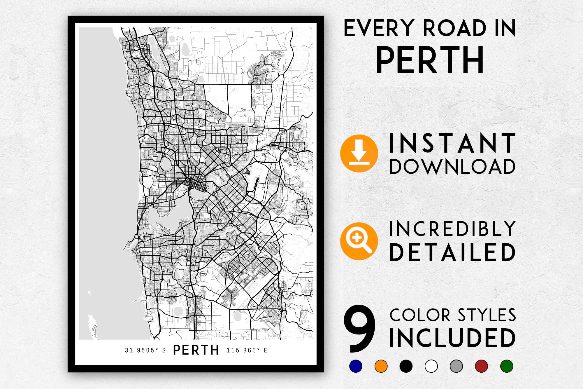 Perth Map Print Perth Print Perth City Map West Australia - Etsy Australia