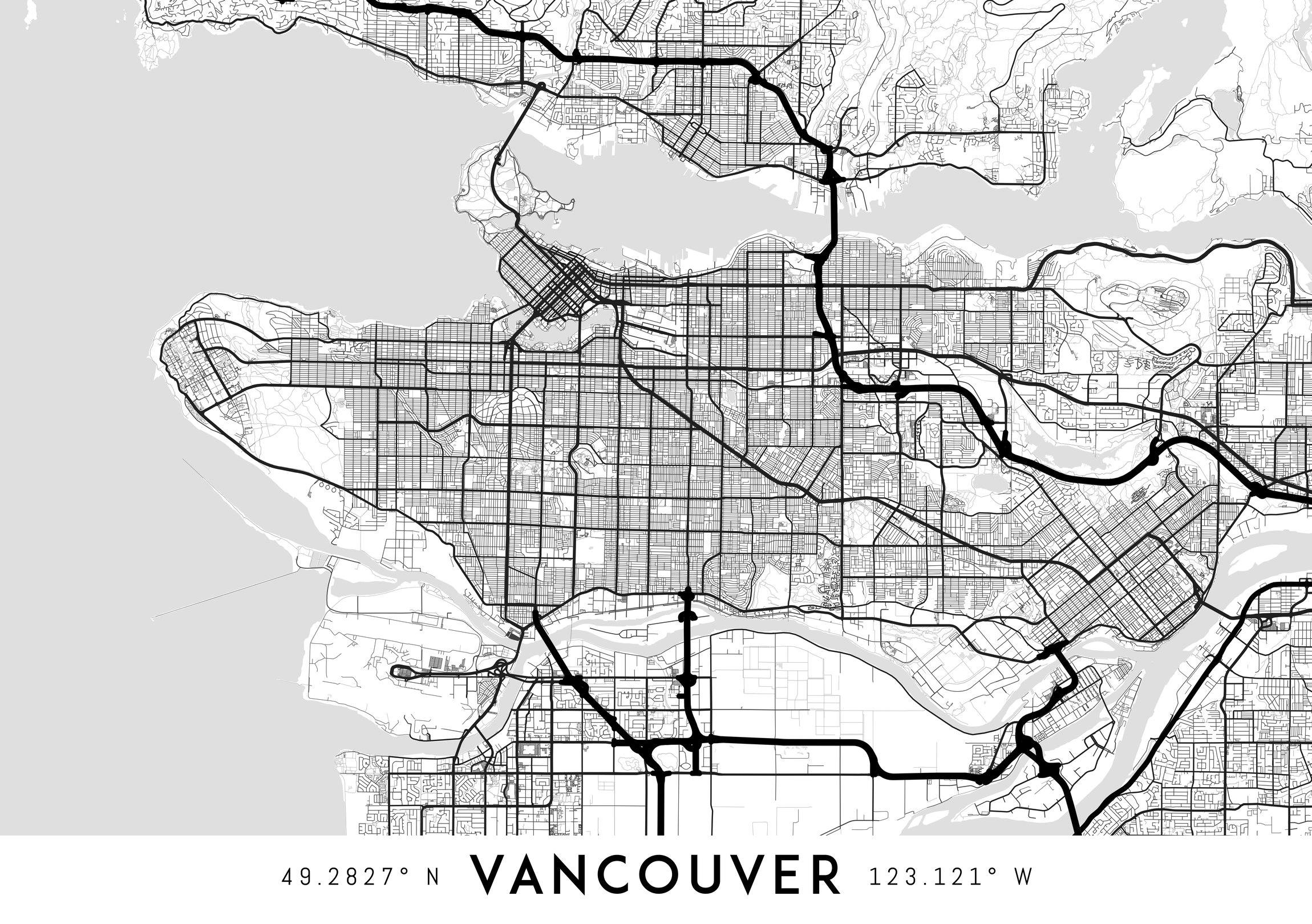 Every Road in Vancouver print | Physical Vancouver map print, Vancouver ...