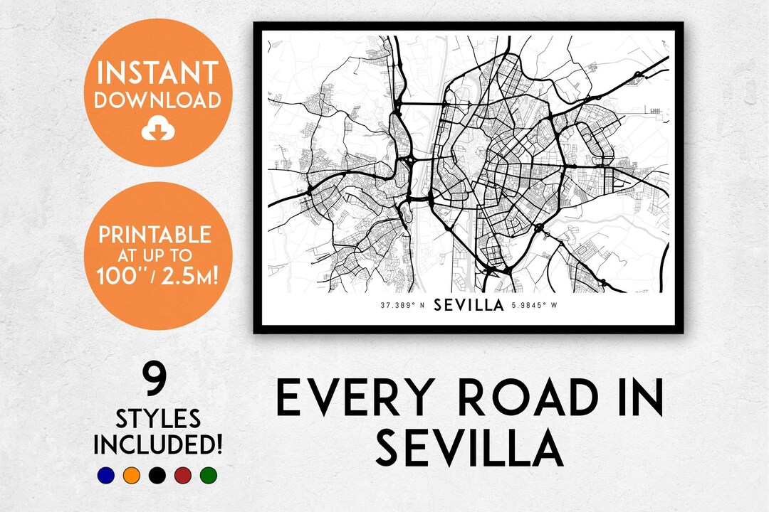 Sevilla Map Print, Printable Seville Map Art, Sevilla Print, Sevilla ...
