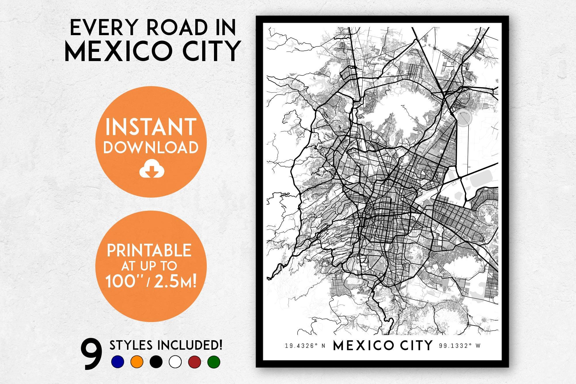 Mexico City map print Printable Mexico City map art Mexico | Etsy