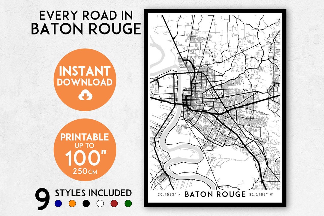 Baton Rouge Map Print, Printable Louisiana Map Art, Baton Rouge Print ...