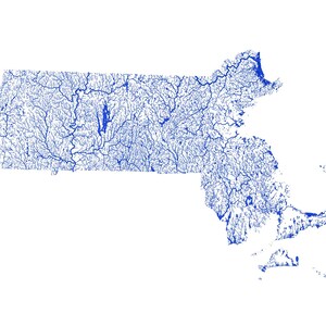Massachusetts Rivers Map Art Print: Detailed Waterways (digital ...