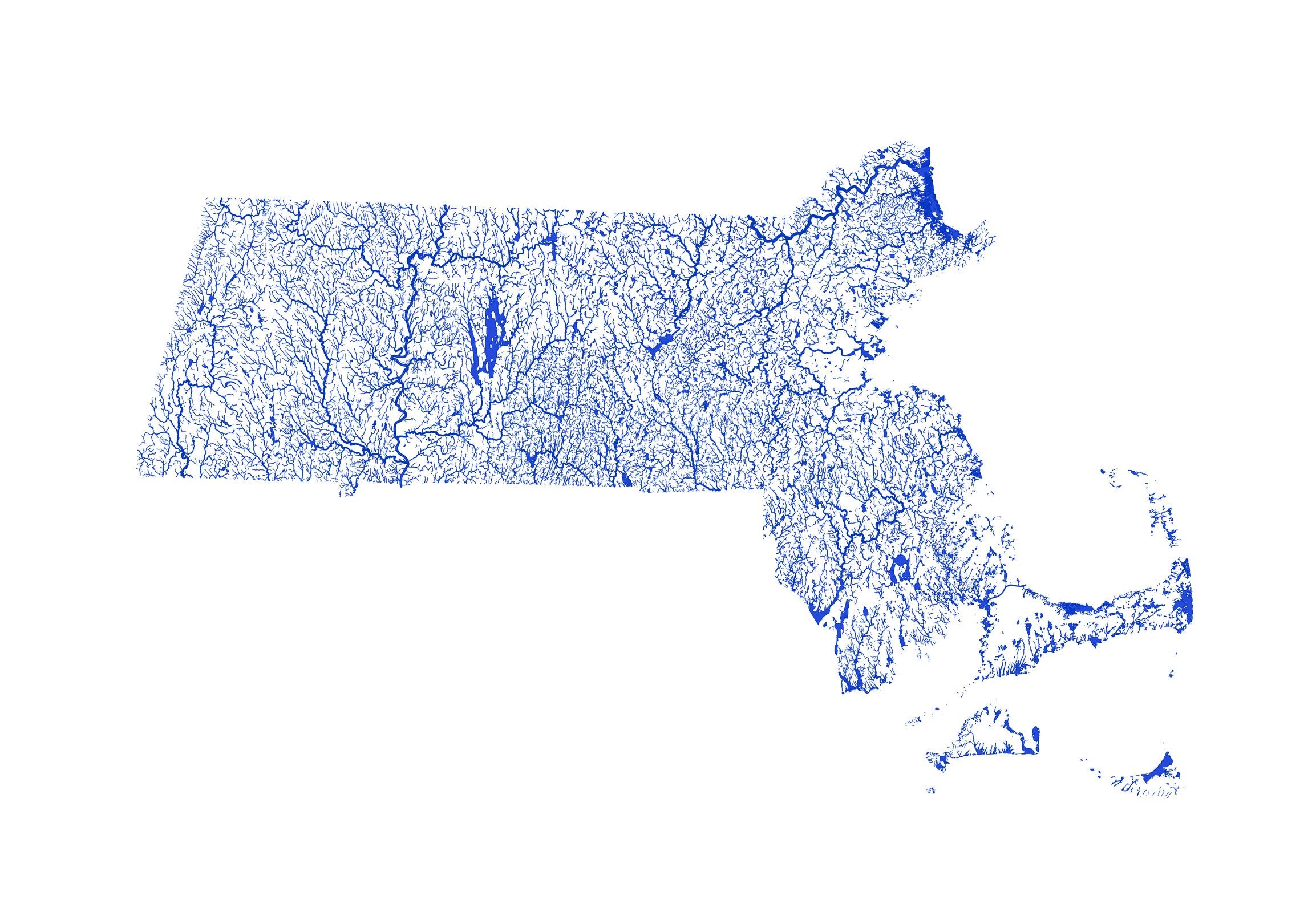 Massachusetts Rivers Map Art Print: Detailed Waterways (digital ...