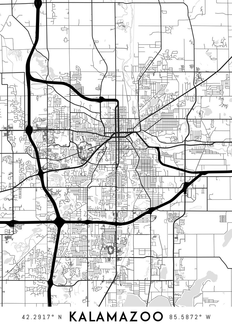 Kalamazoo Map Print Printable Kalamazoo Map Art Kalamazoo - Etsy Canada