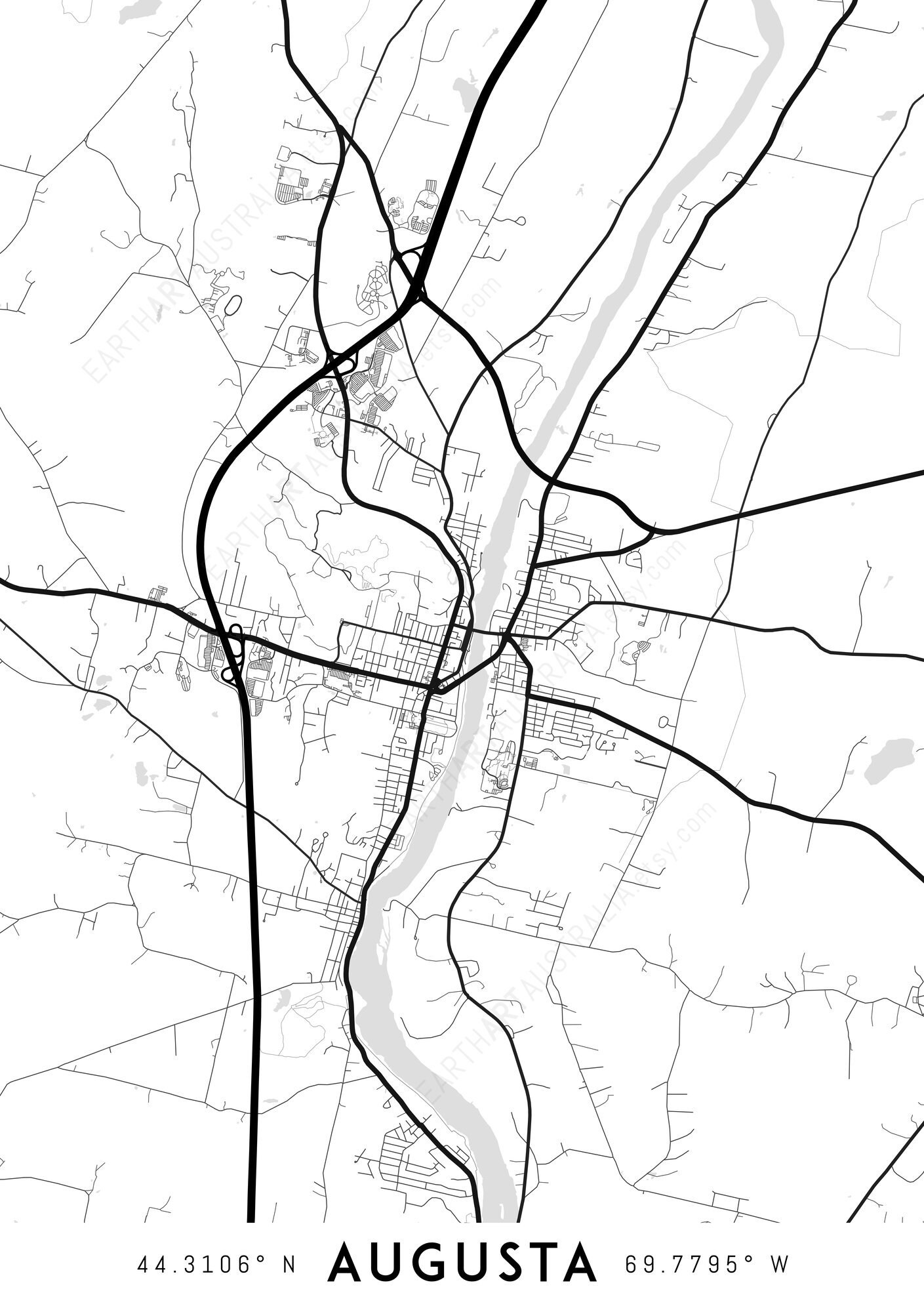 Augusta Maine map print Augusta map Maine map Maine print | Etsy