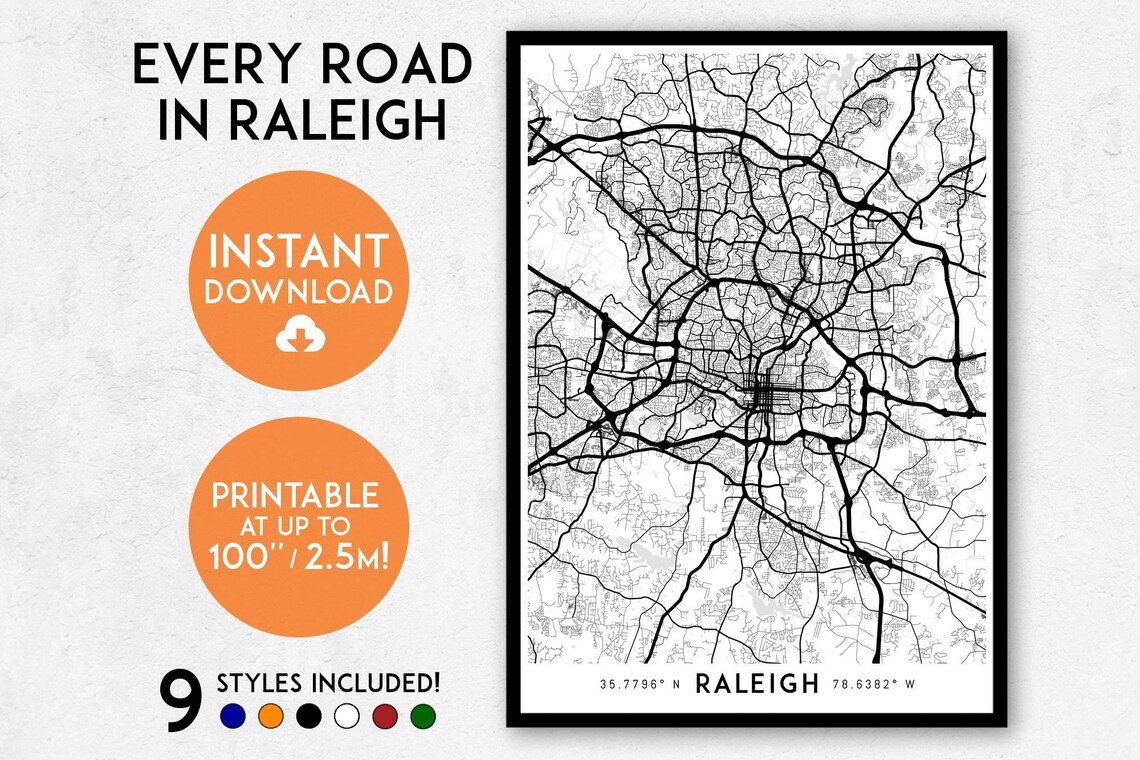 Raleigh Map Print Printable Raleigh Map Art Raleigh Print - Etsy