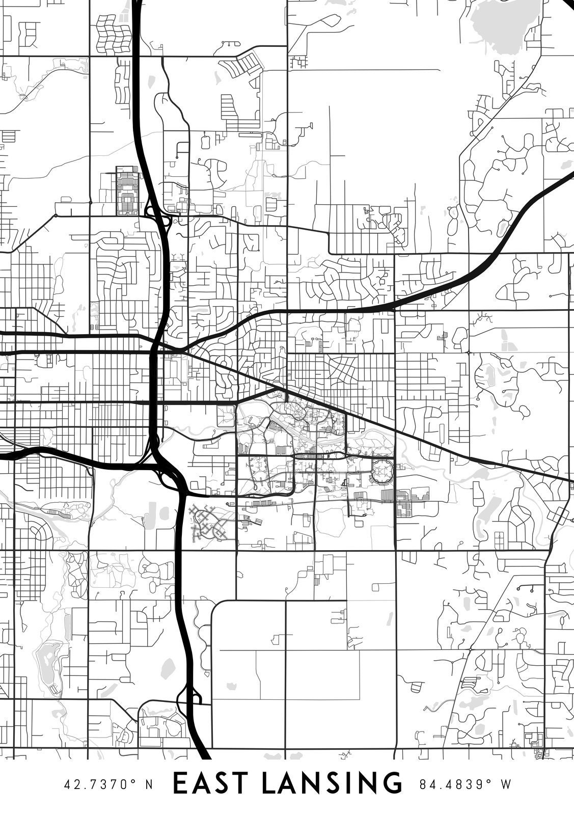 East Lansing Map Print East Lansing Print East Lansing City - Etsy UK
