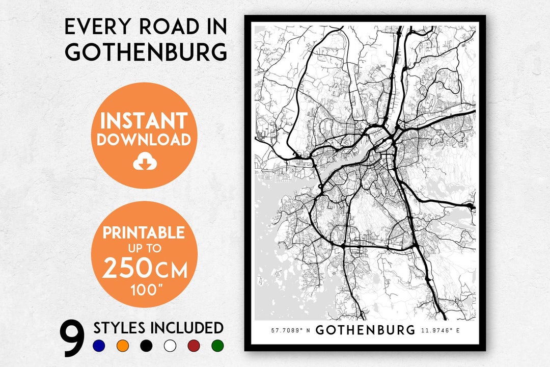 Gothenburg Map Art Print: Detailed Sweden City Map (digital Download ...
