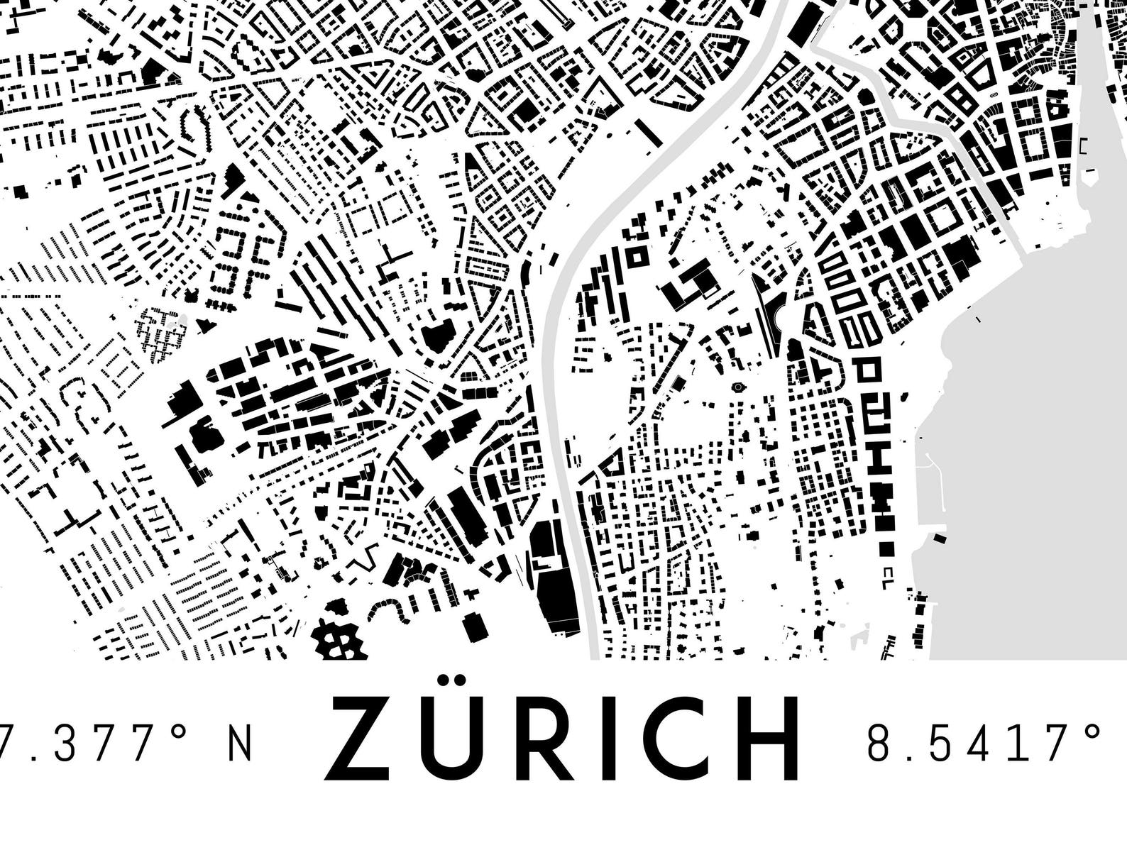 Zurich Map Art Print: Detailed Switzerland Cityscape (digital Download ...