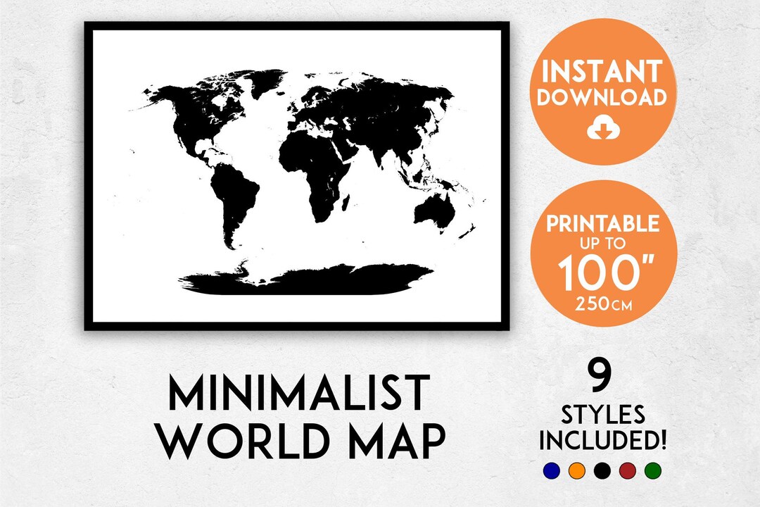 Minimalist World Map Print, World Map Poster, World Map Wall Art, World ...
