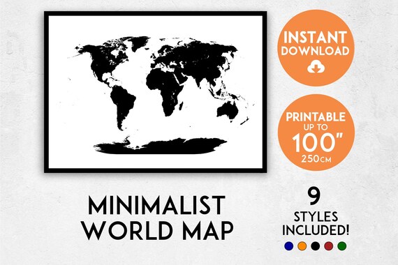 Minimalist World Map Print World Map Poster World Map Wall | Etsy