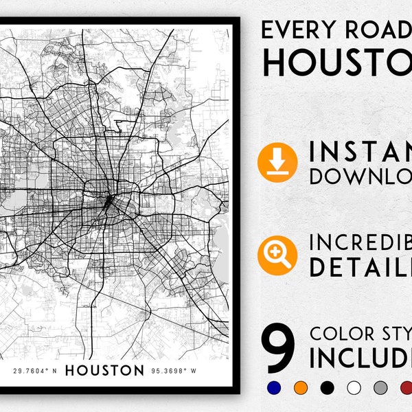Printables Map of Houston - Etsy