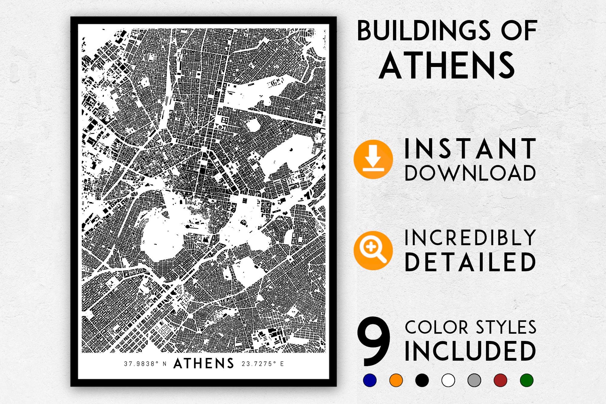 Athens City Map Athens Art Athens Map Print Athens Poster | Etsy