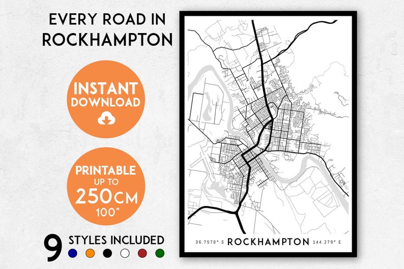 Rockhampton Map Print Printable Rockhampton Map Art - Etsy Australia