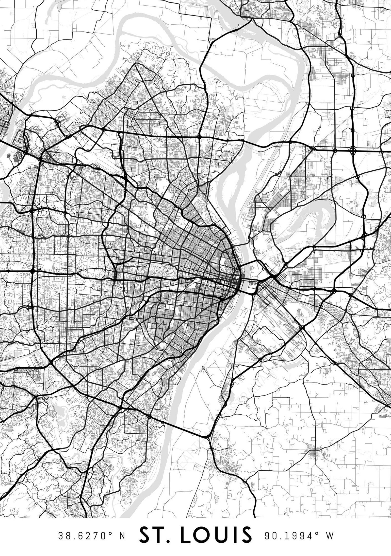 St Louis map print St Louis print St Louis city map | Etsy