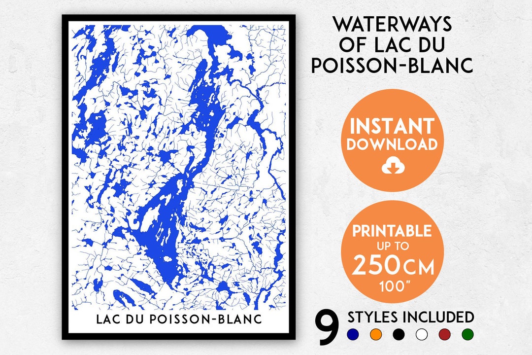 Lac Du Poisson-blanc Map Print, Lac Du Poisson-blanc Print, Quebec Map ...