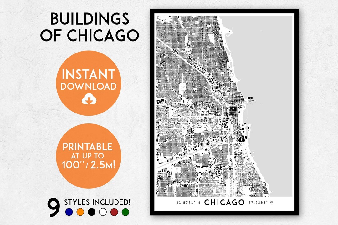 Chicago Map Print, Printable Chicago Map Art, Chicago Print, Chicago ...