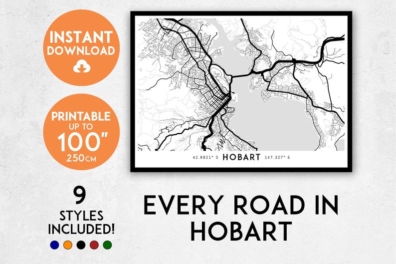 Hobart Map Print Printable Hobart Map Art Tasmania Map - Etsy