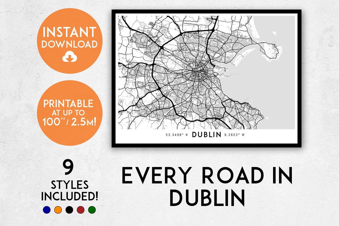 Dublin Map Print, Printable Dublin Map Art, Dublin Print, Dublin Art ...