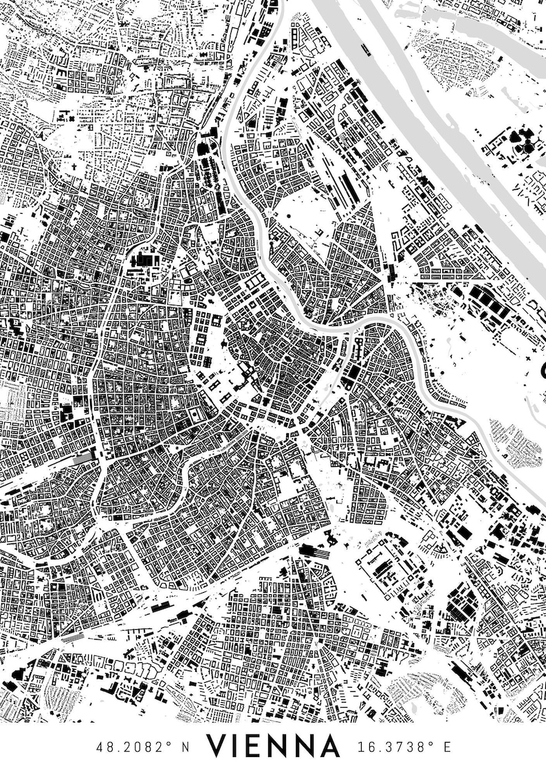 Vienna Map Print Printable Vienna Map Art Vienna Print | Etsy