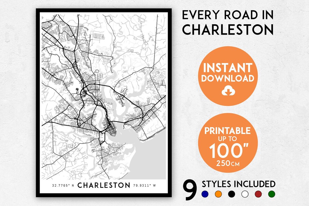 Charleston Map Print, Charleston Print, Charleston City Map, Charleston ...