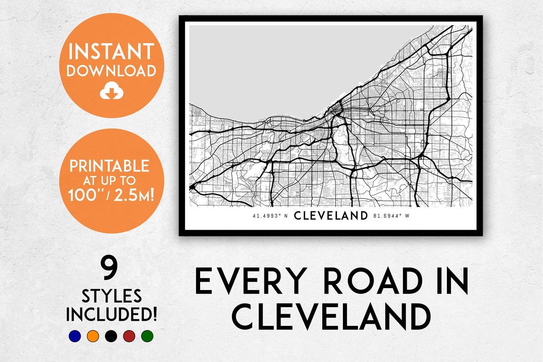 Cleveland Map Print, Printable Cleveland Map Art, Cleveland Print, USA ...