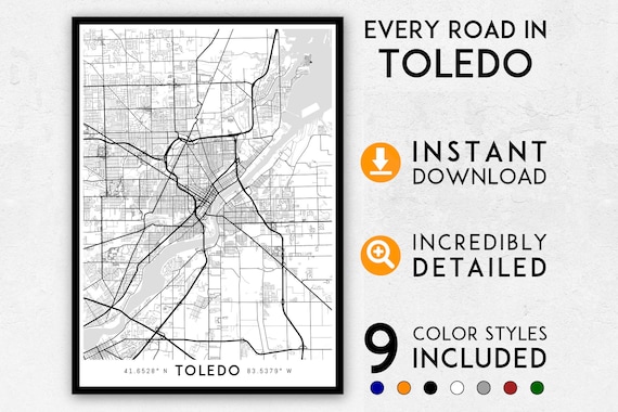 Toledo Map Print Toledo Print Toledo City Map Toledo | Etsy