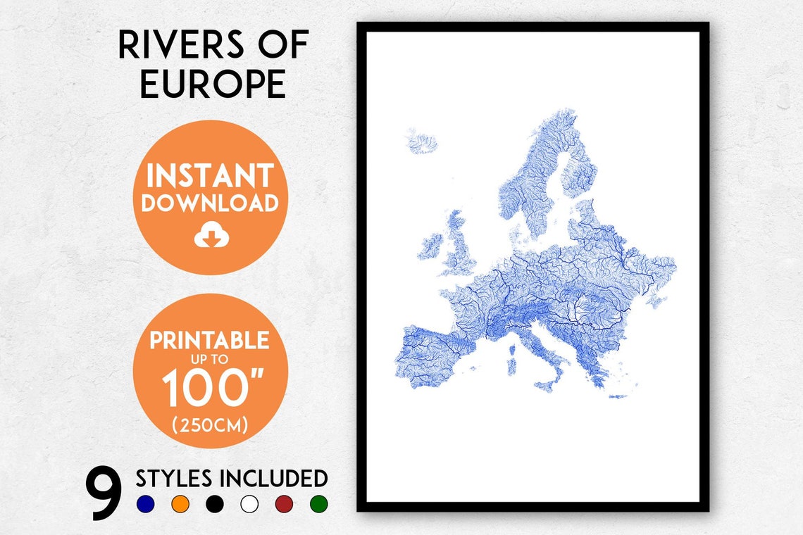 Europe Map Print Printable Europe Map Art Europe Print | Etsy