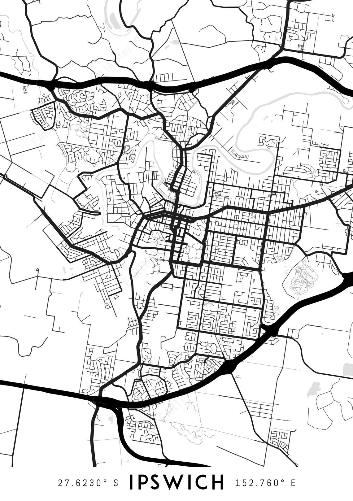 Ipswich Map Print Printable Ipswich Map Art Ipswich Print - Etsy Australia