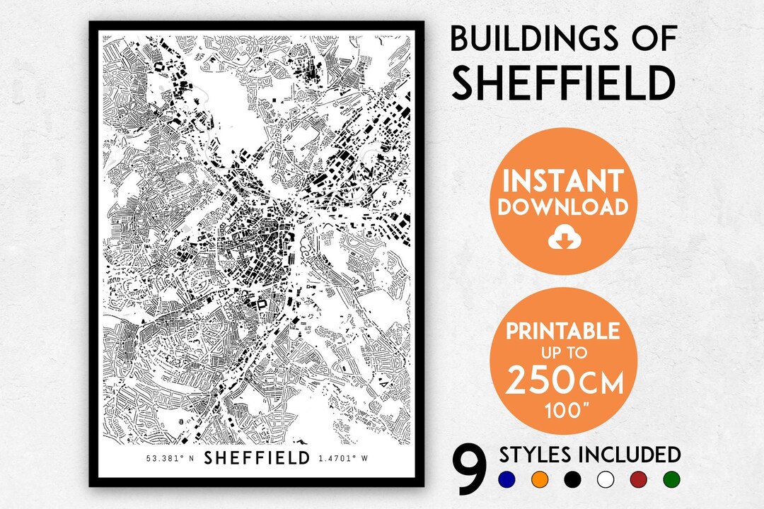 Sheffield Map Print, Sheffield Print, Sheffield City Map, Sheffield ...