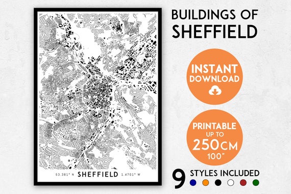 Sheffield map print Sheffield print Sheffield city map | Etsy