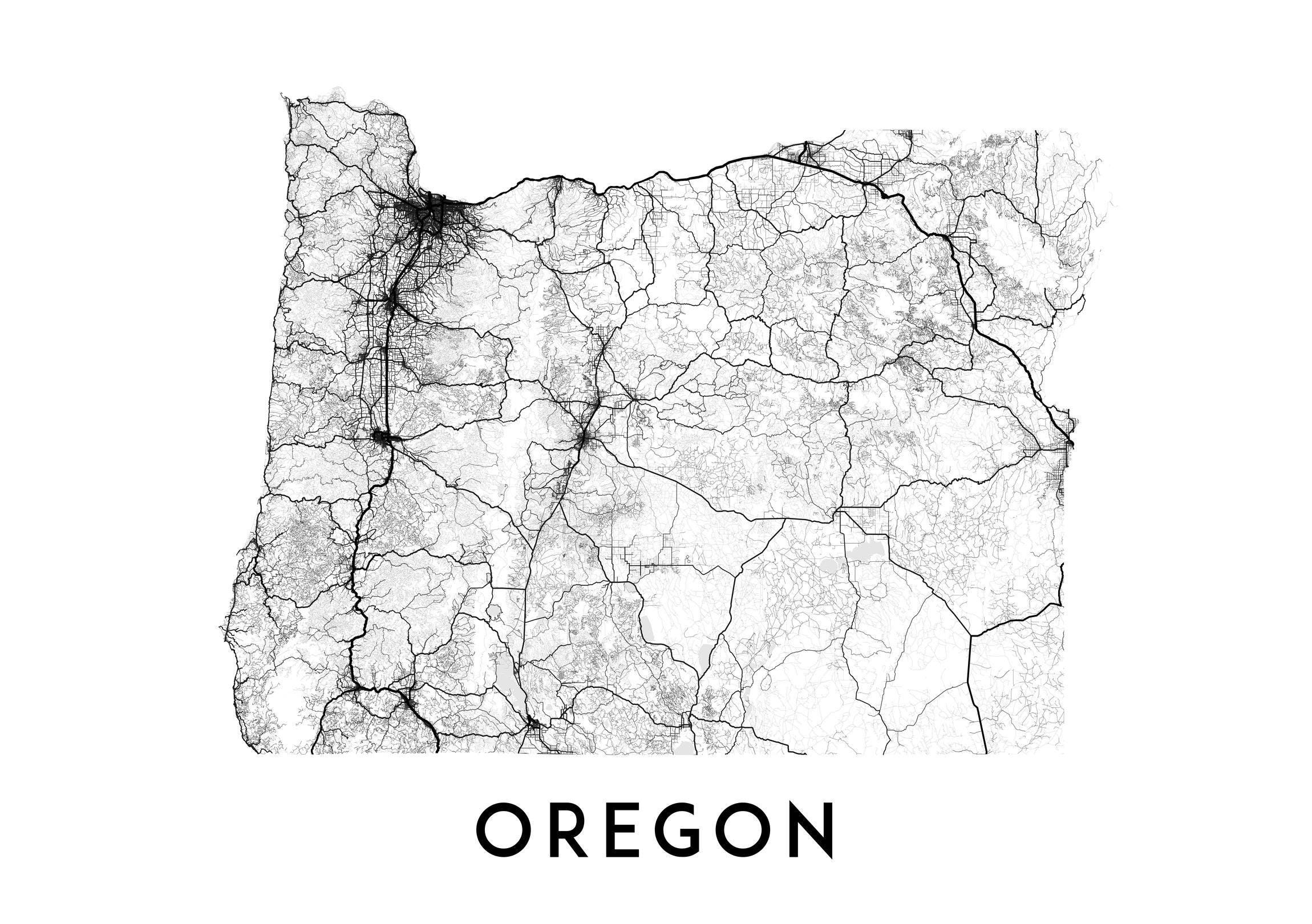 Oregon Map Print Printable Oregon Map Art Oregon Print USA | Etsy