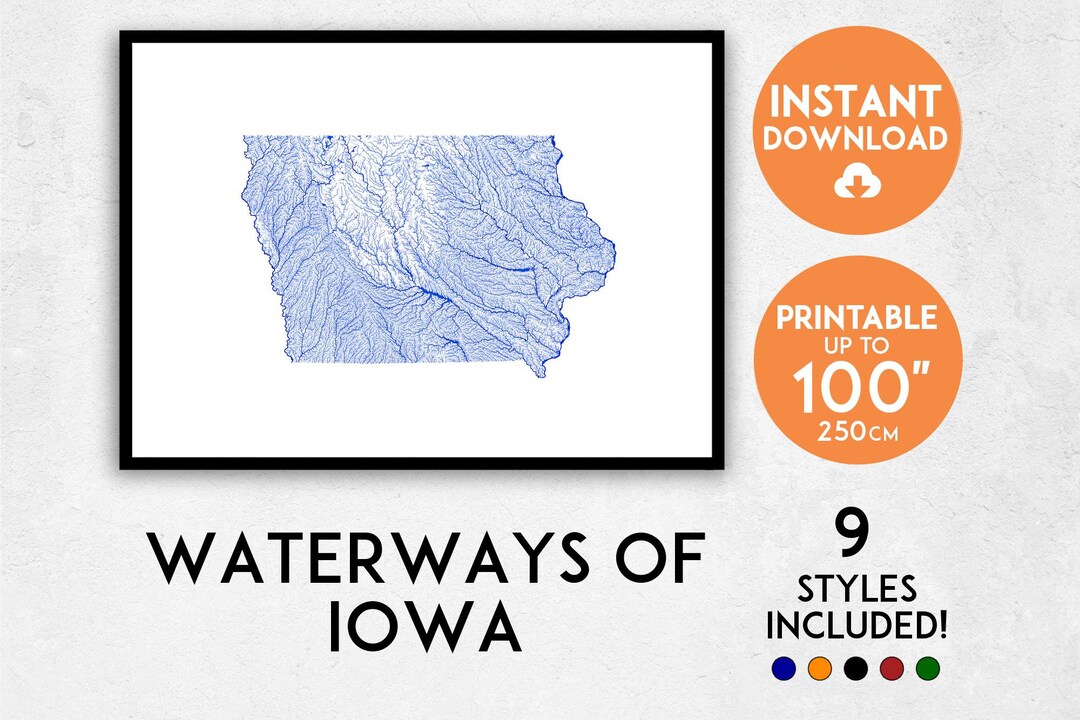 Iowa Map Print, Iowa Print, USA Map, Iowa Poster, Iowa Wall Art, Map of ...
