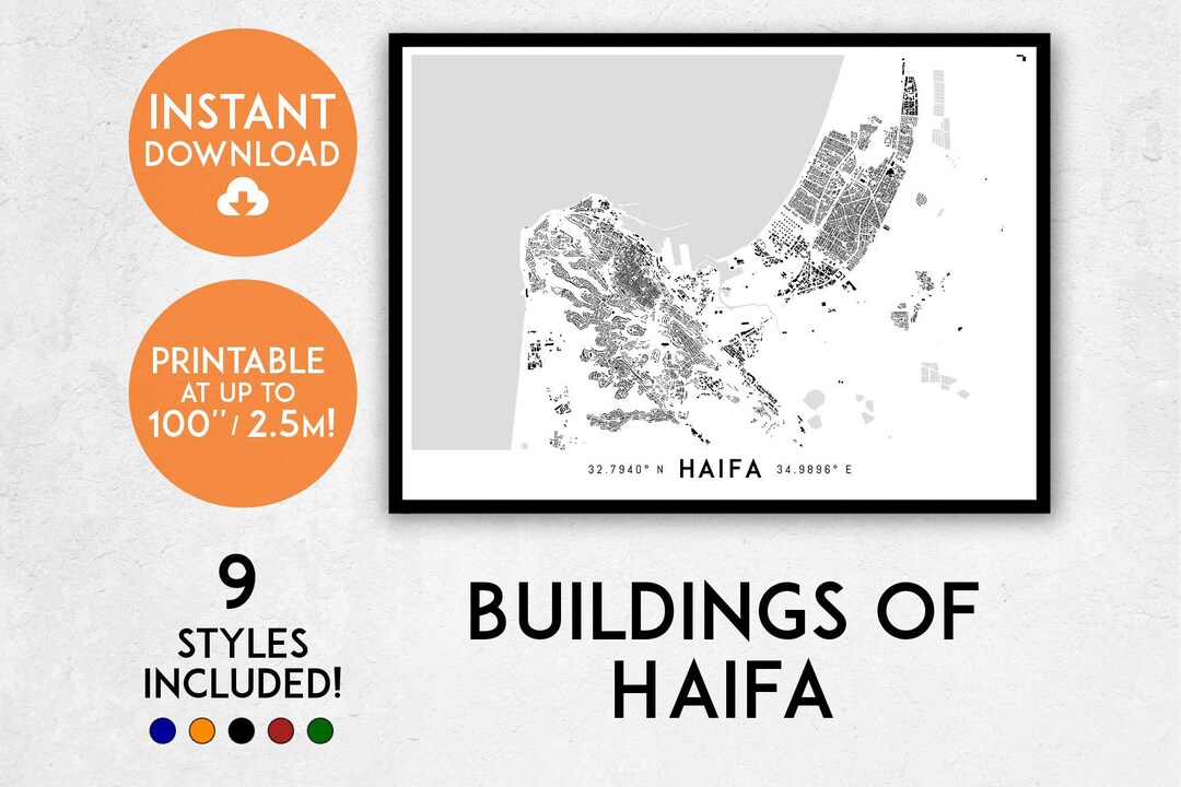 Haifa Map Print, Printable Haifa Map Art, Haifa Print, Haifa Art, Haifa ...
