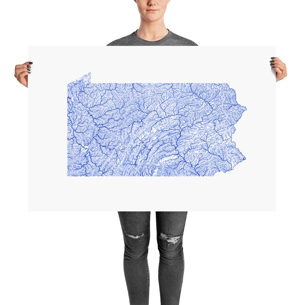 Waterways of Pennsylvania Map Poster Pennsylvania Print | Etsy