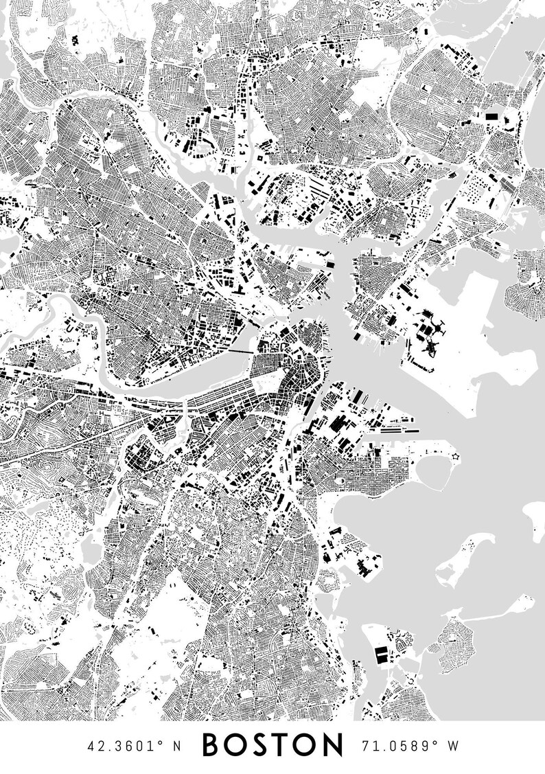 Boston Map Print Printable Boston Map Art Boston Print | Etsy