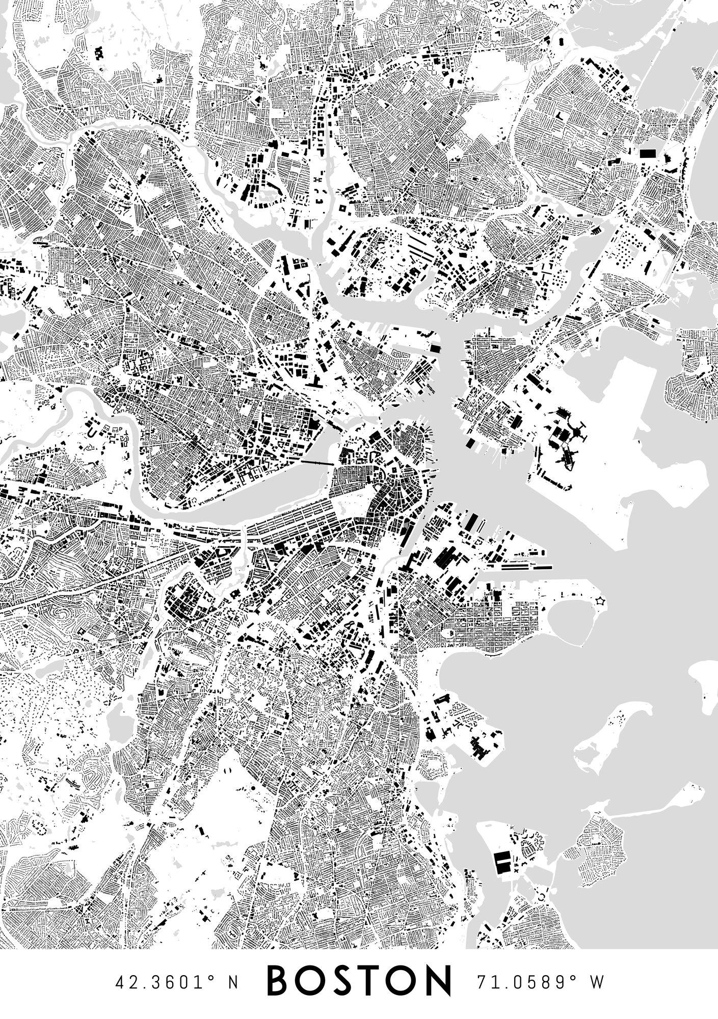 Boston Map Print Printable Boston Map Art Boston Print | Etsy