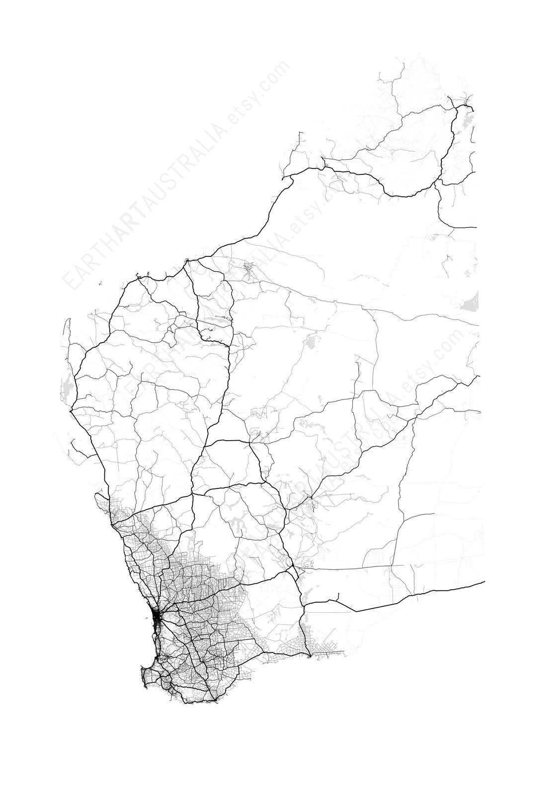 Roads of Western Australia map poster WA map WA print | Etsy