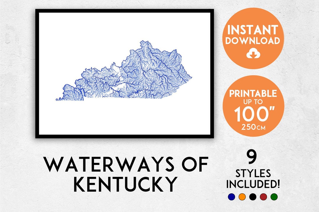 Kentucky Rivers Map Art Print: Detailed Waterways Poster (digital ...