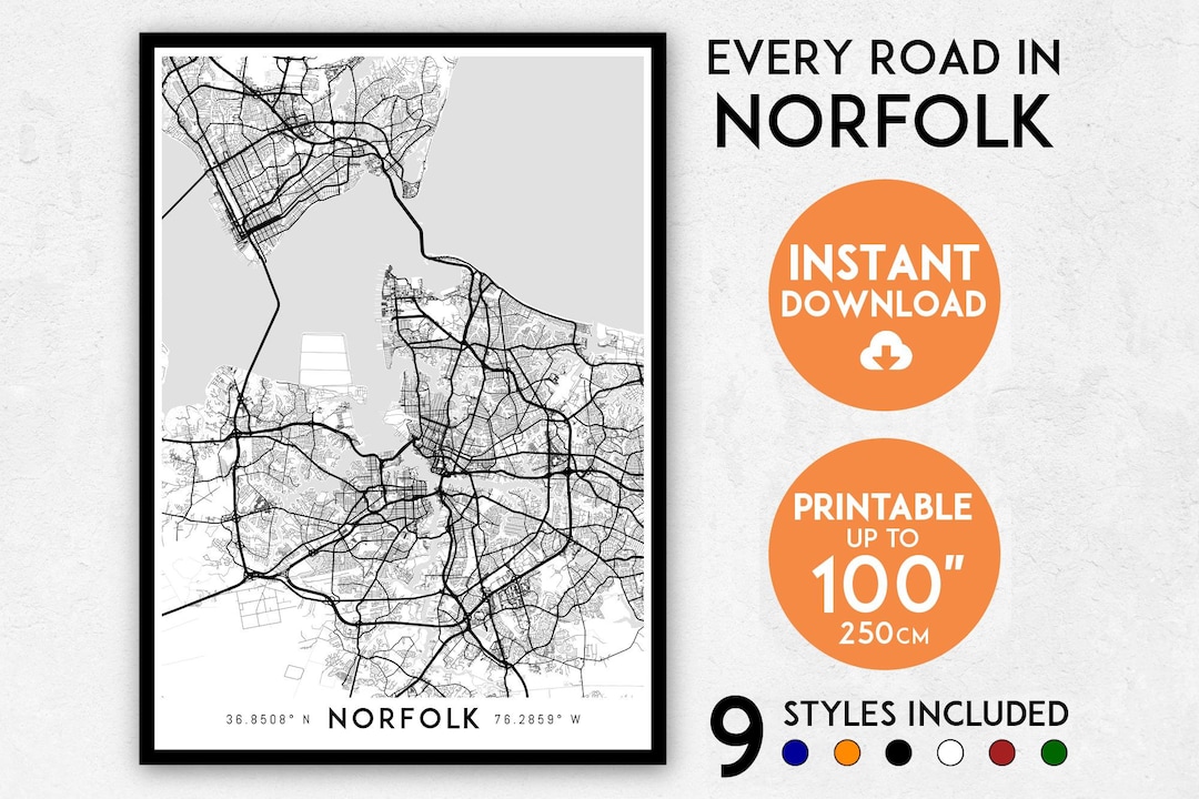Norfolk Map Print, Norfolk Print, Norfolk City Map, Virginia Map ...